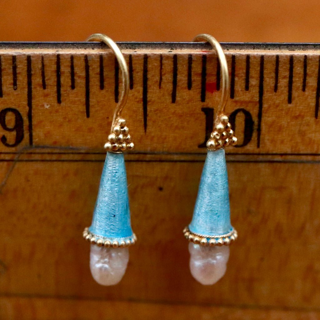 Jane Foole Enamel and Pearl Ice Blue Earrings : Museum of Jewelry