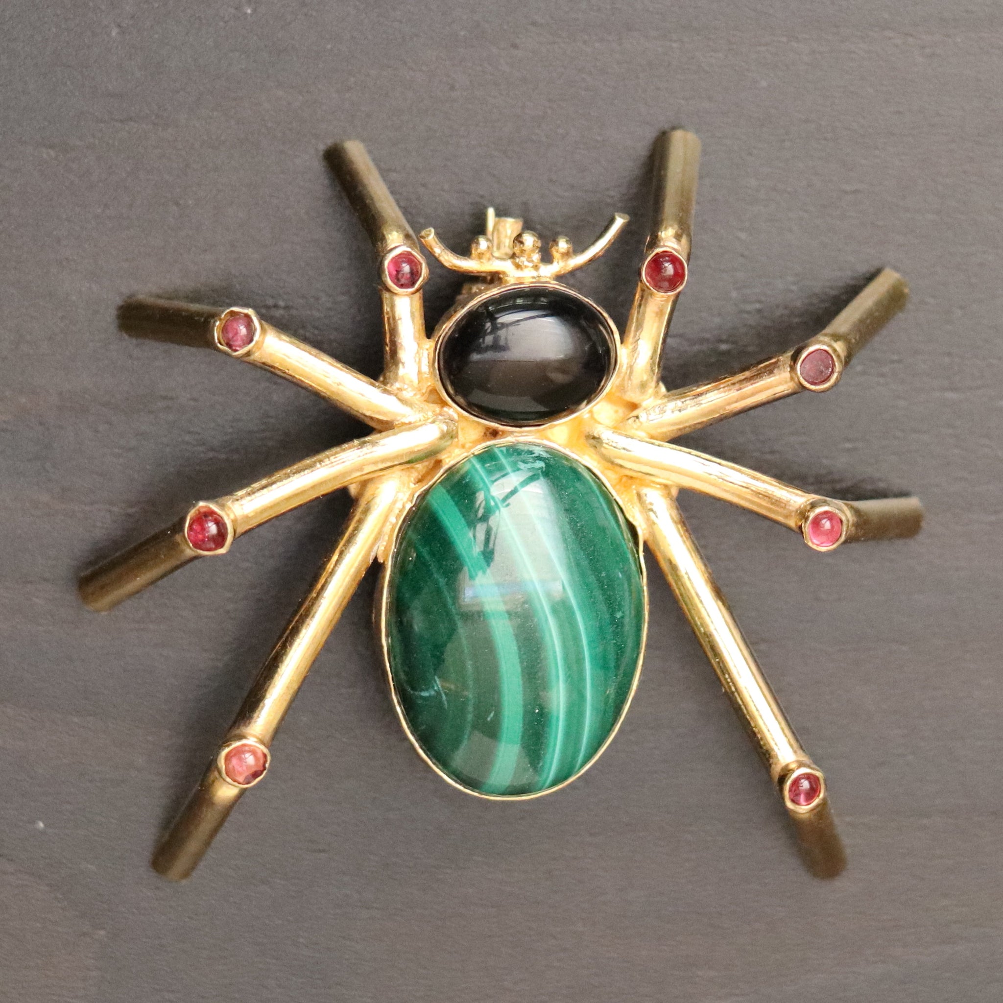 Malachite, Onyx and Garnet Spider Pin : Museum of Jewelry