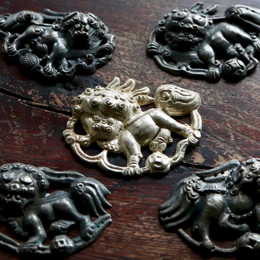 Pair of Antique Fu Dogs - Silver : Museum of Jewelry