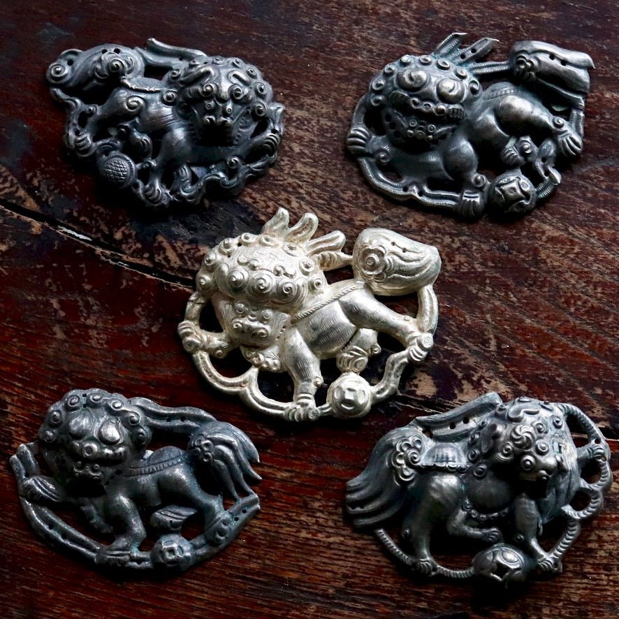 Pair of Antique Fu Dogs - Silver : Museum of Jewelry